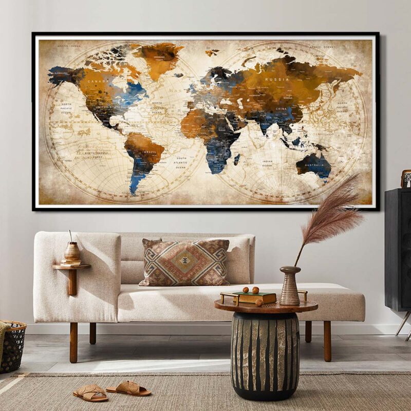 Earthy World Map Wall Art Poster | For Rustic Decor Fans | FancyWallArt